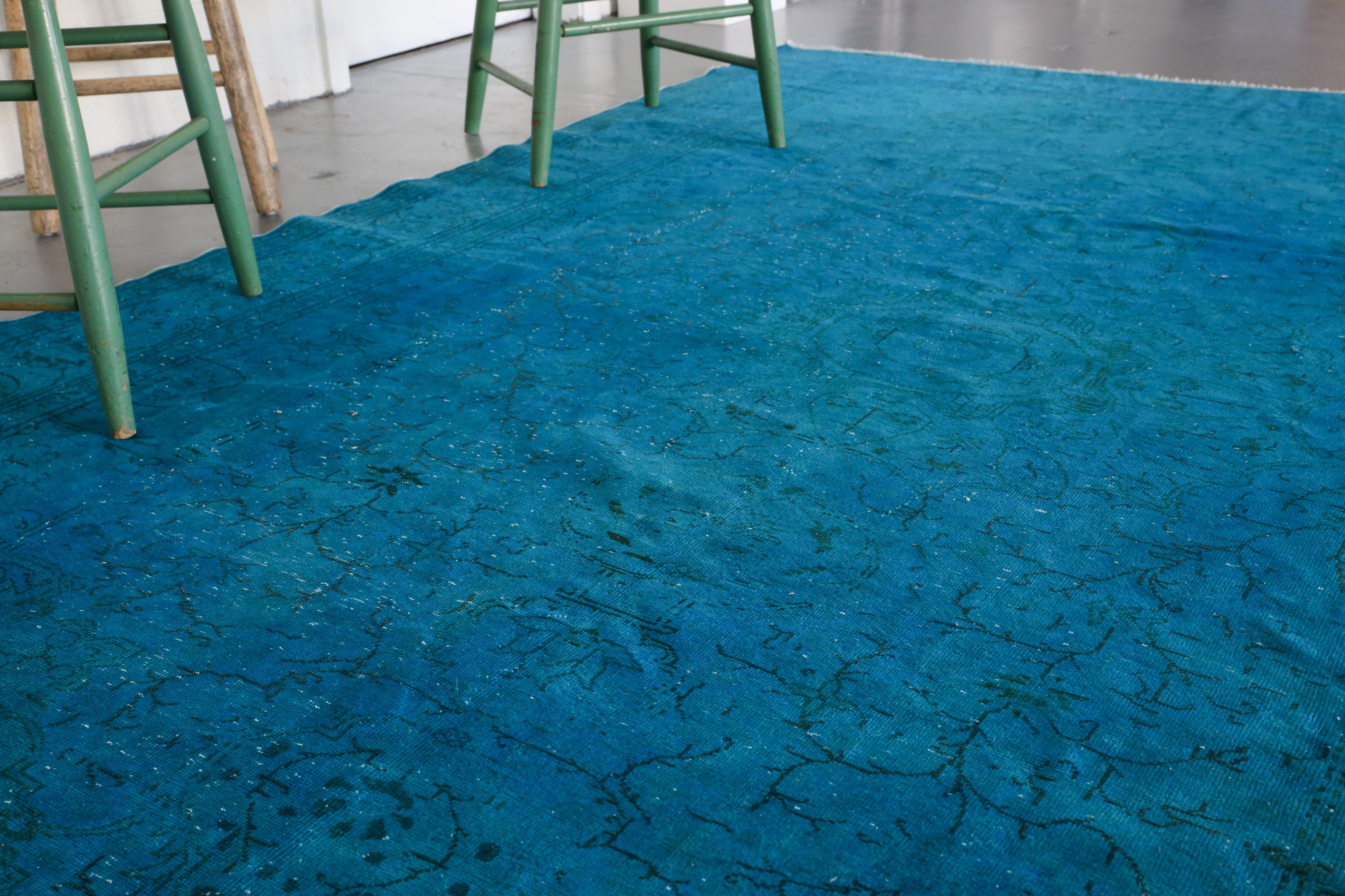 Vintage Turkish Overdyed Rug in Teal 6.6ftx9.5ft