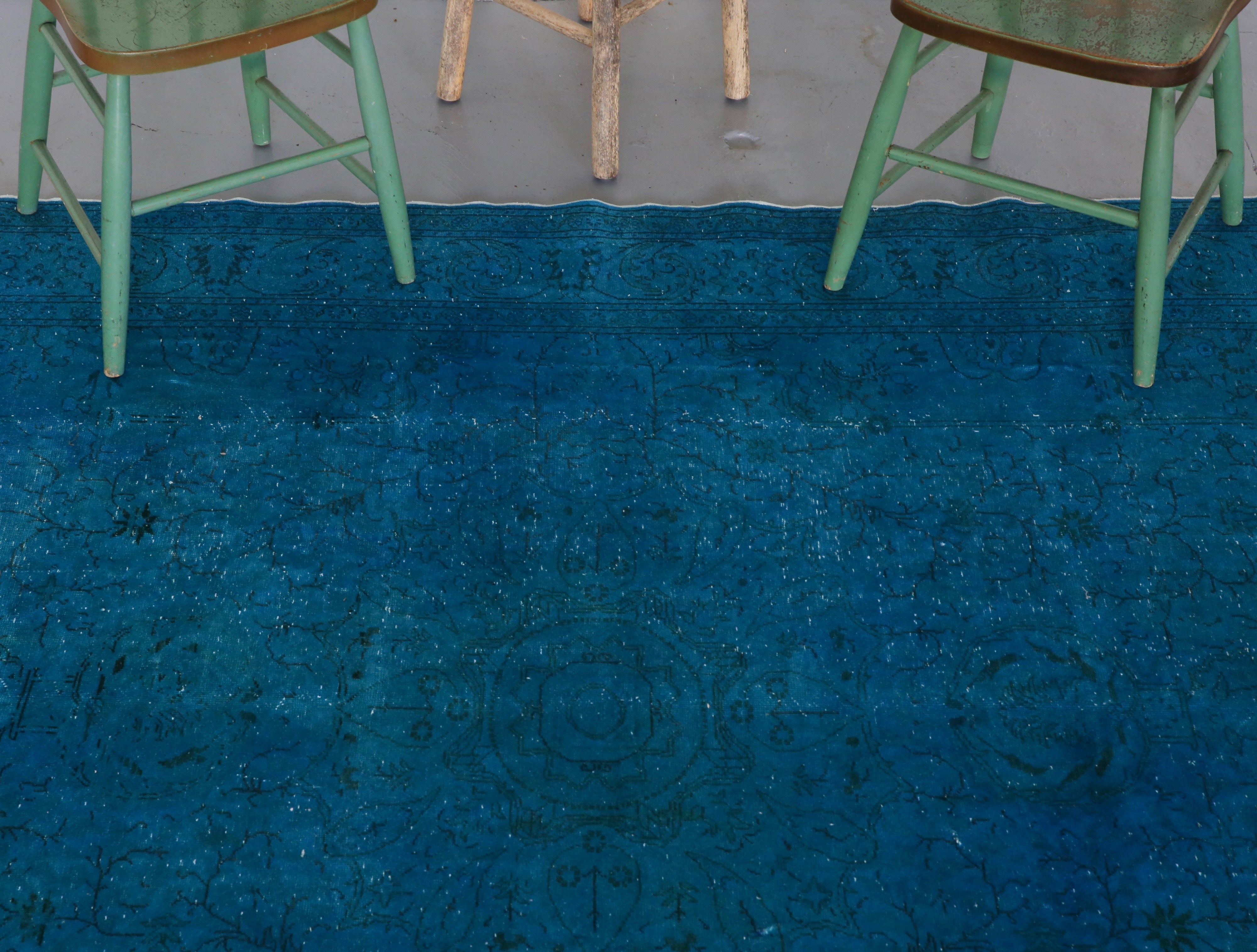 Vintage Turkish Overdyed Rug in Teal 6.6ftx9.5ft